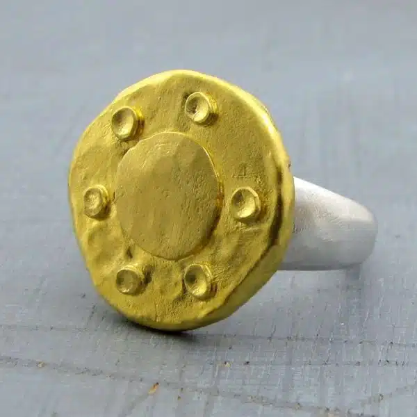 Round 24 karat gold ring - ethnic beauty - 24k gold jewelry designer